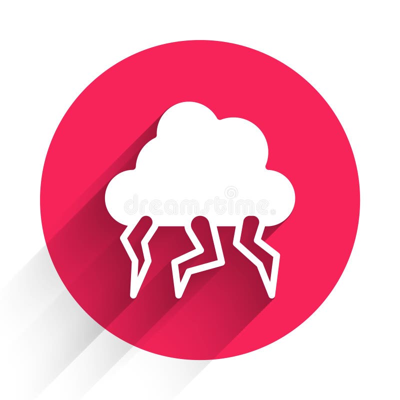 White Storm Icon Isolated with Long Shadow. Cloud and Lightning Sign ...