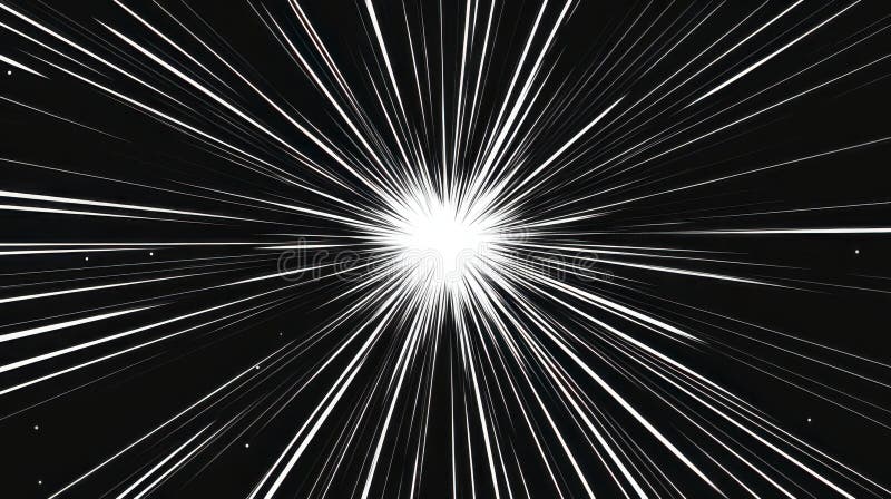 Hyperspace Jump with Bright Light and White Streaks on Black Background ...
