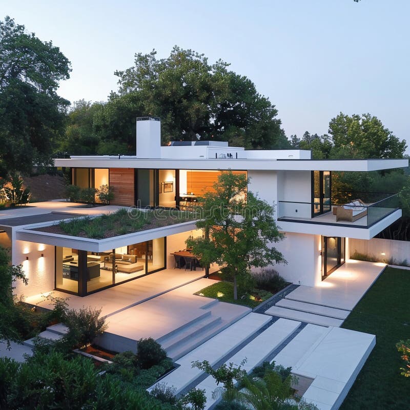 White, Streamlined Modern House, Minimal Design, Flat Roof, Subtle ...