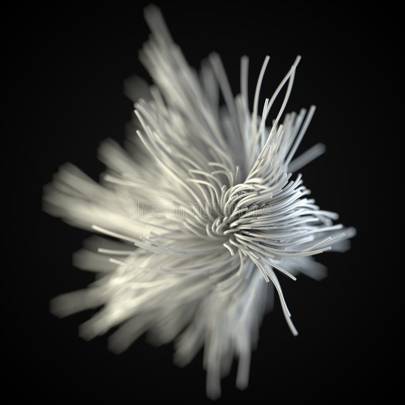 White Strings Growing and Flowing on Air. 3d Illustration with Black ...