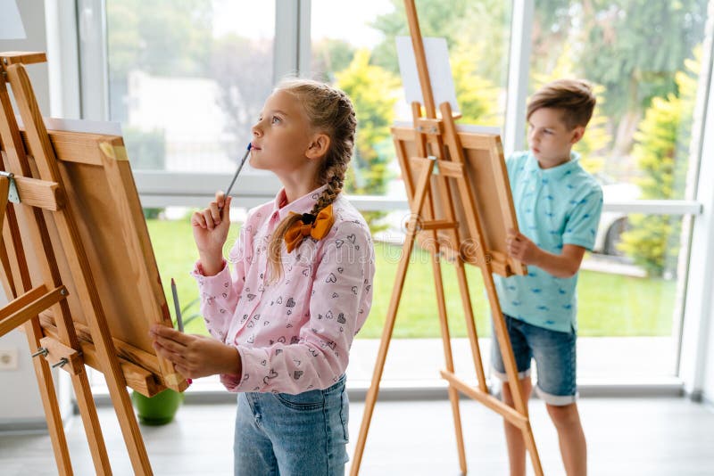 White Students Drawing during Class in Art School Stock Image - Image ...