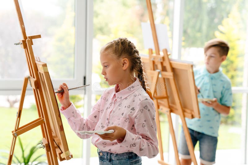 White Students Drawing during Class in Art School Stock Image - Image ...