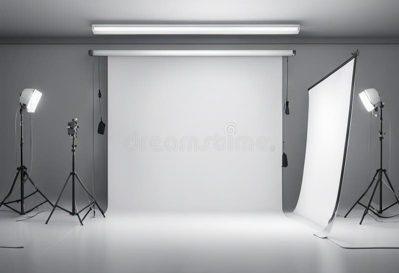 3D Empty Studio Room Show Booth for Designers with Spotlight on Gray ...