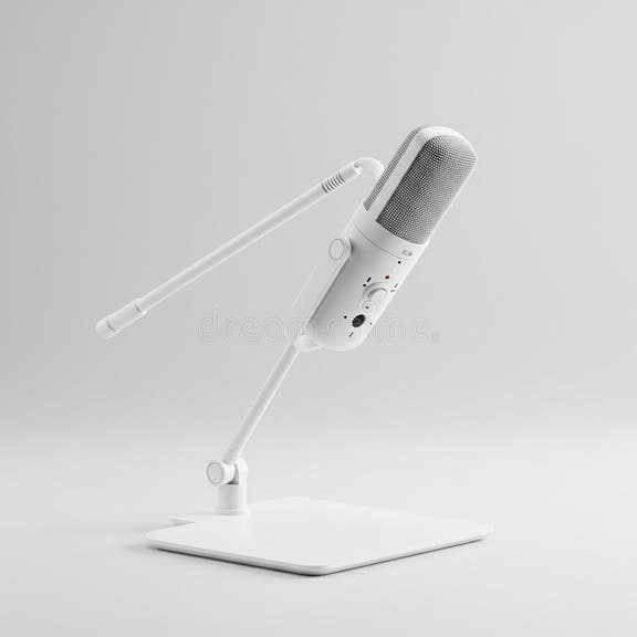 White Studio Microphone with an Adjustable Arm on a Square Base. the ...