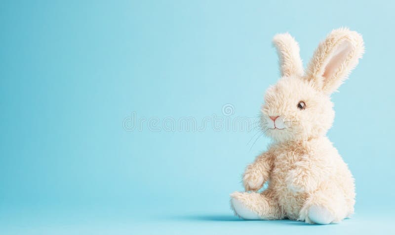 A White Stuffed Rabbit is Sitting on a Blue Background Stock Photo ...