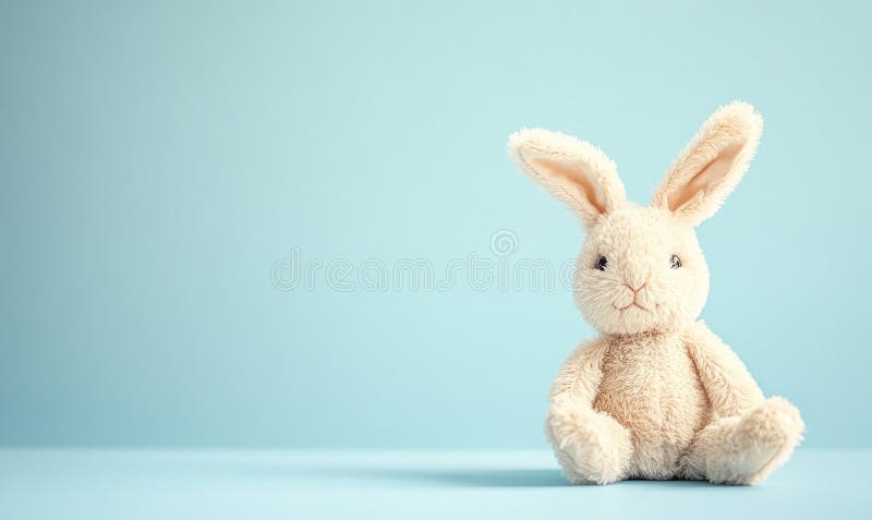 A White Stuffed Rabbit is Sitting on a Blue Background Stock Photo ...
