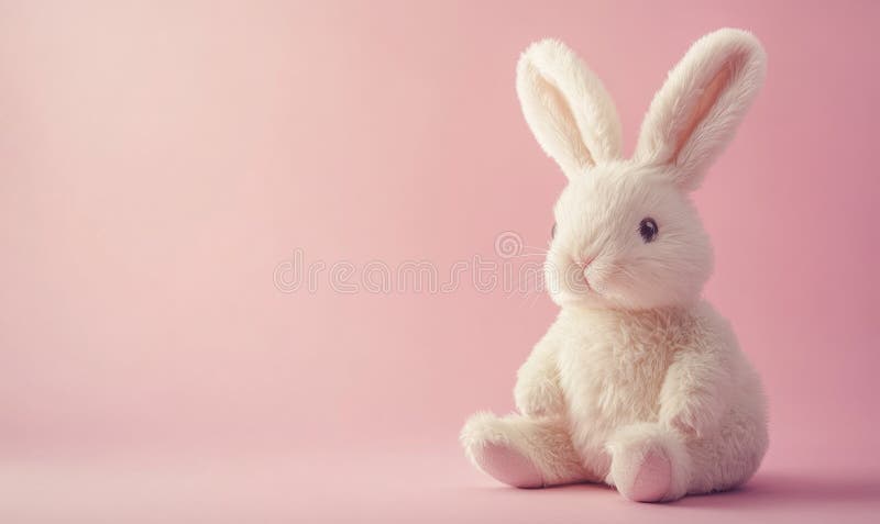 A White Stuffed Rabbit is Sitting on a Pink Background Stock Photo ...
