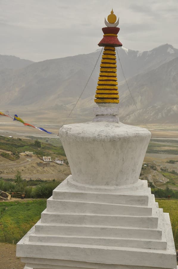 A White Stupa with a Beautiful Padum (Zanskar Valley) in the Background ...