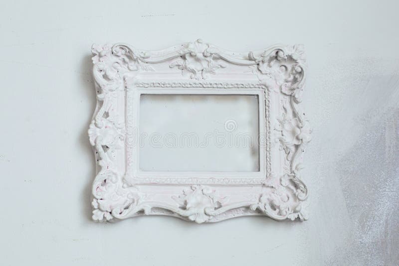 White Stylish Baroque Frame with Copy Space Isolated on White Wall ...