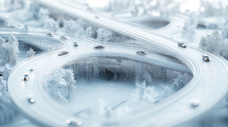 White Stylized Highway Interchange with Cars Driving through the ...