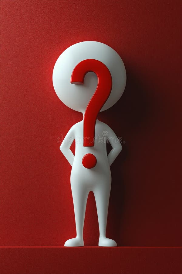 White Stylized Human Figure with Question Mark instead of Face Standing ...