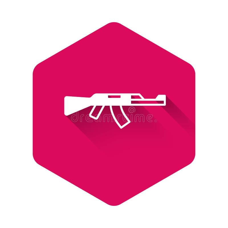 White Submachine Gun Icon Isolated with Long Shadow Background ...