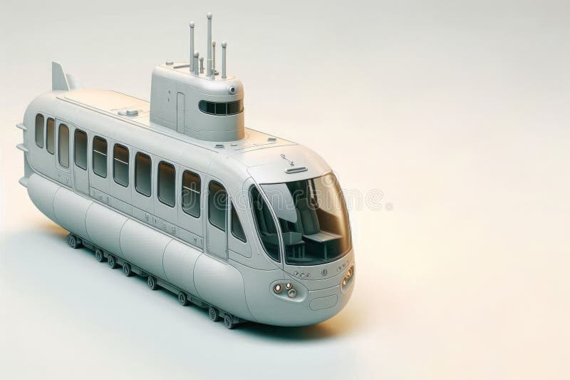 A White Submarine in the Shape of a Bus. Space for Text. Stock Photo ...