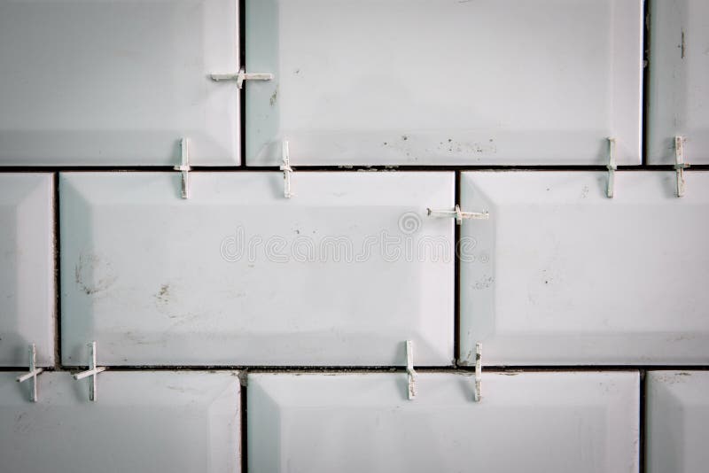 White Subway Style Tiles. Tiling and Construction Work Stock Image ...