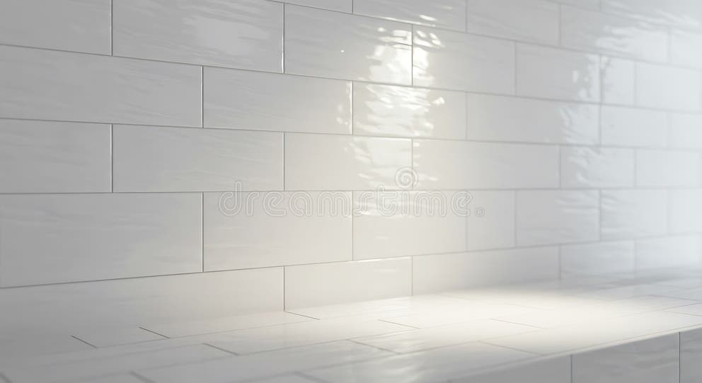 White Subway Tiles Cover the Wall and a Horizontal Surface, Creating a ...