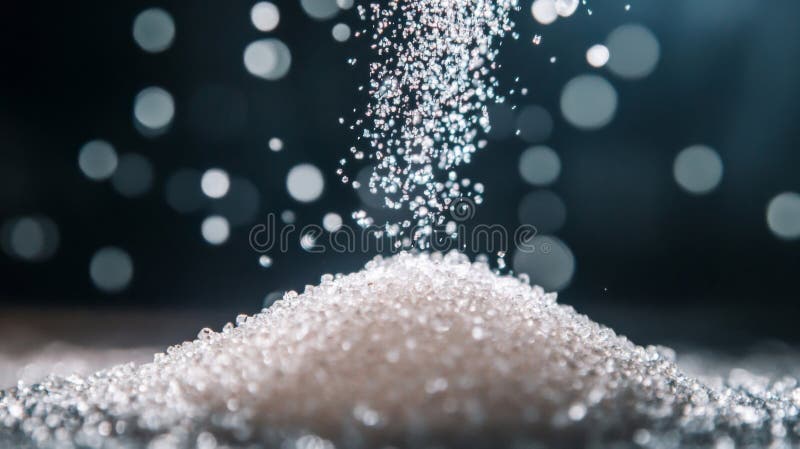 White Sugar Crystals Falling on Dark Background Stock Illustration ...