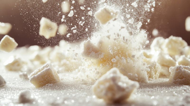 White Sugar Cubes Exploding in Flour: Close-up Food Photography Stock ...