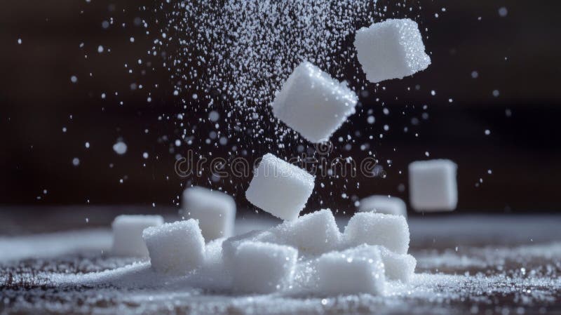 White Sugar Cubes Falling on Dark Background Stock Illustration ...