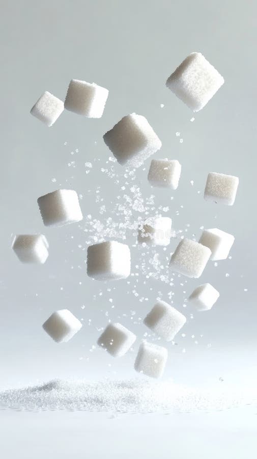 White Sugar Cubes Falling on Light Gray Background Depicting Sugar ...