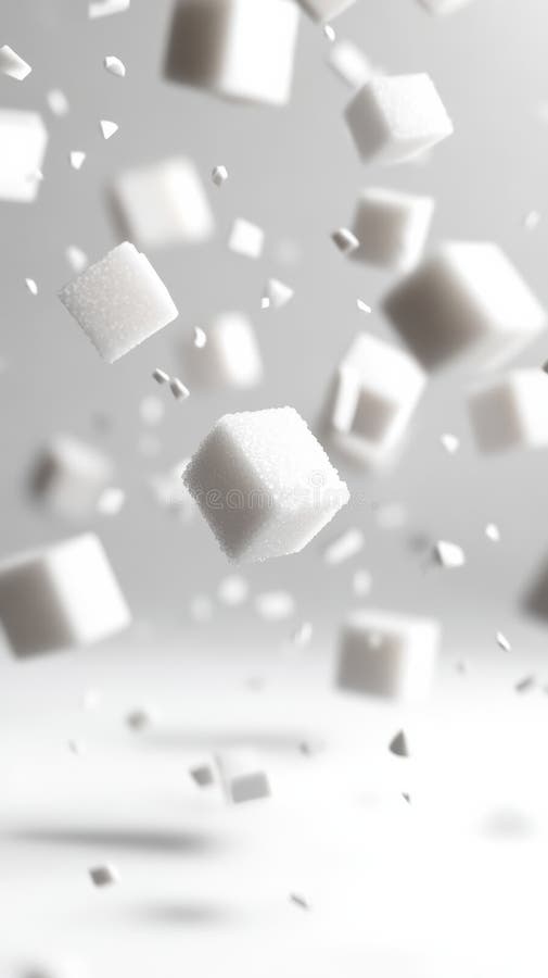 White Sugar Cubes Falling and Rotating on White Background Stock Photo ...