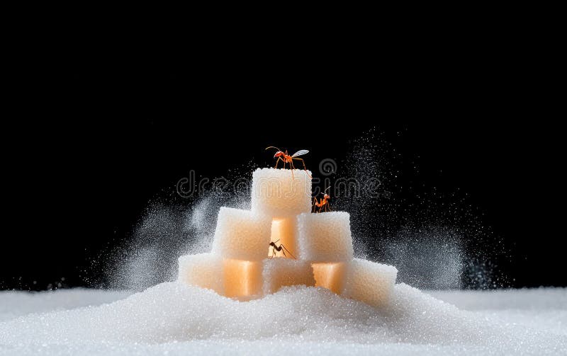 White Sugar Cubes Pyramid on Black Background Stock Illustration ...