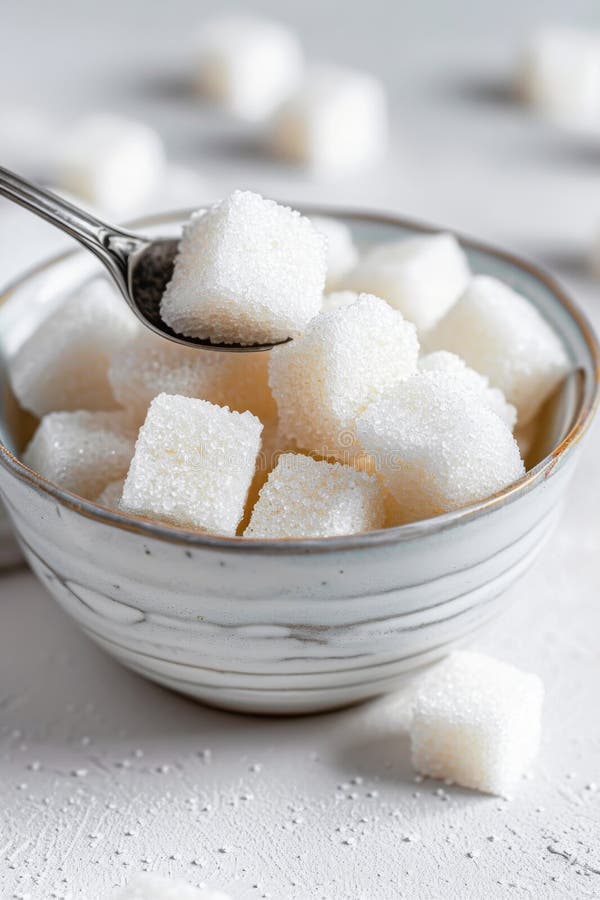 The White Sugar Cubes are Removed Vertically from a Sugar Bowl with a ...