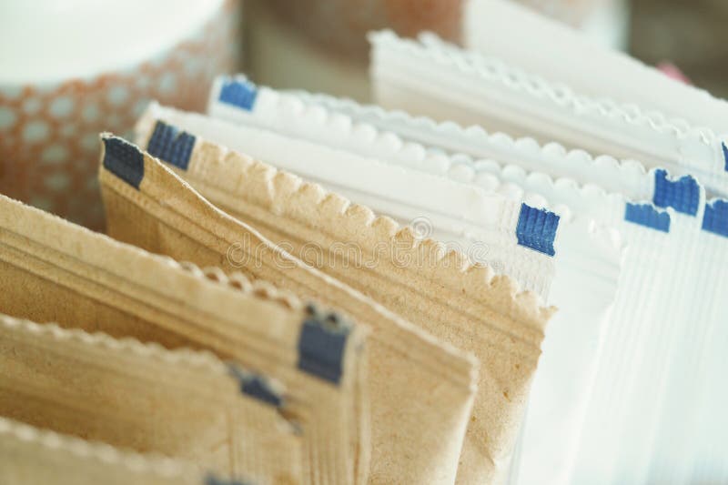 White Sugar in a Paper Packet on Table Stock Photo - Image of pile ...