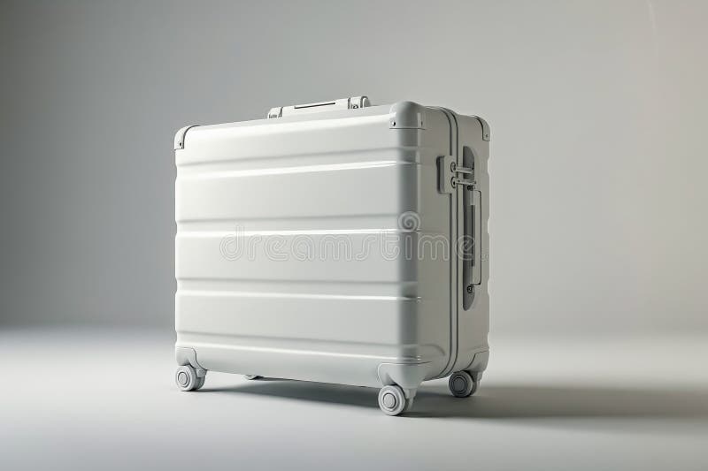 A White Suitcase with Wheels Sits on a White Background. Generative AI ...