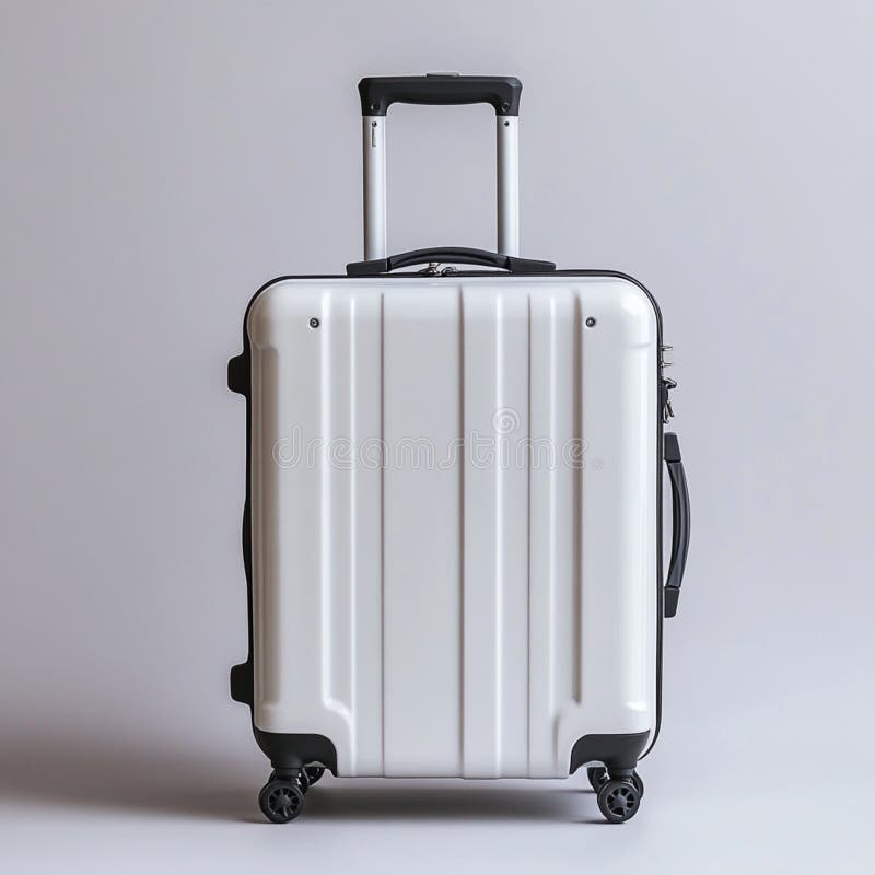 A White Suitcase with Wheels Sits on a White Background Stock Image ...