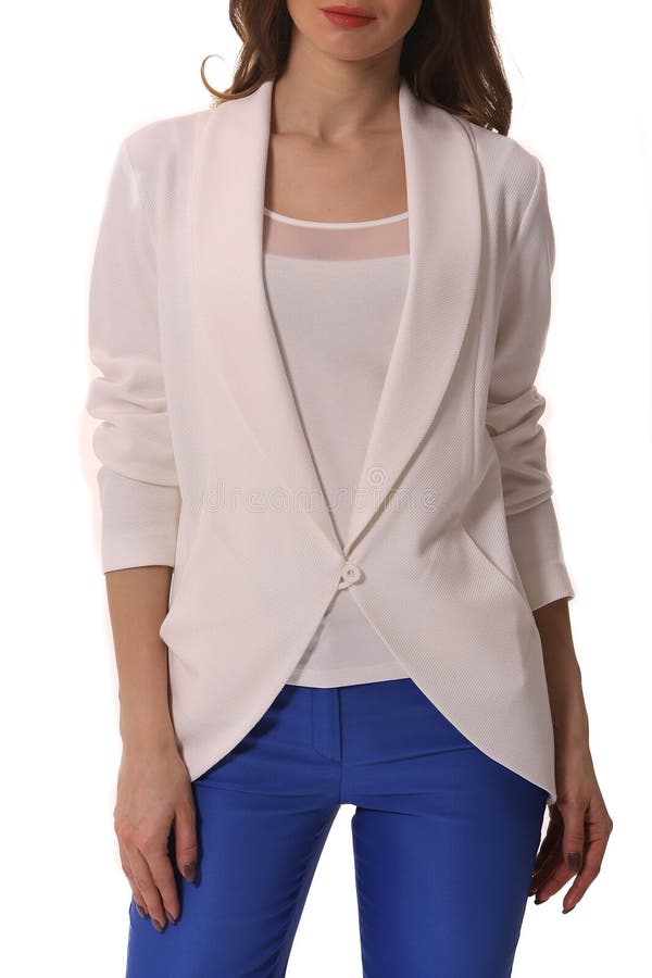 White Summer Cotton Jacket on Model Cut Close Up Photo Stock Image ...