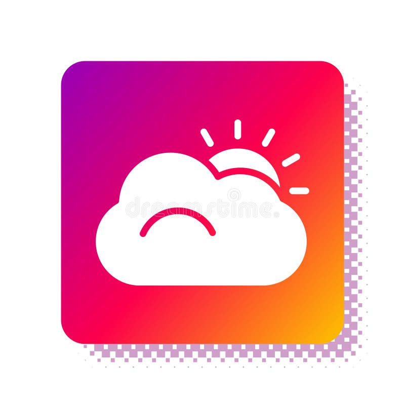 White Sun and Cloud Weather Icon Isolated on White Background. Square ...