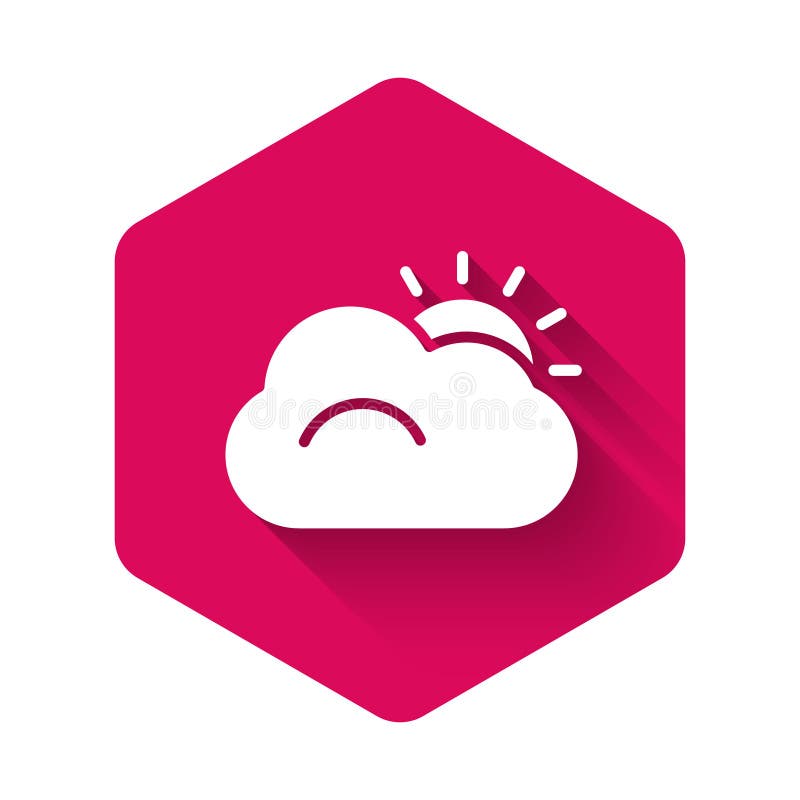 White Sun and Cloud Weather Icon Isolated with Long Shadow. Pink ...