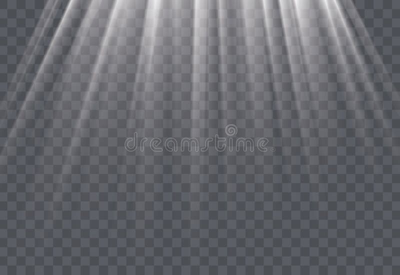 White Sun Rays and Glow Light Effect on Transparent Background. Stock ...