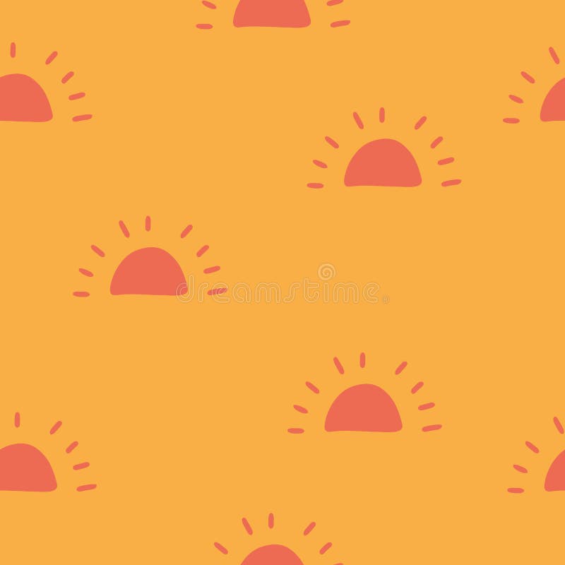White Sun Seamless Pattern on Yellow Background. Flat Vector ...