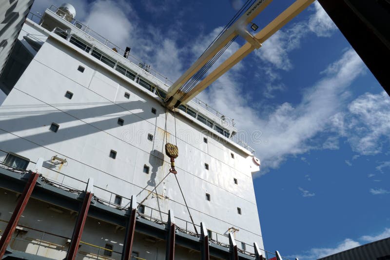 White Superstructure with Navigational Bridge on the Merchant Container ...