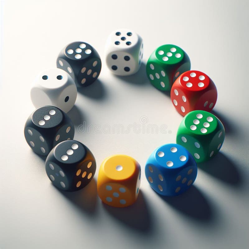 White Surface with a Circle of Multi-colored Dice Arranged in a Circle ...