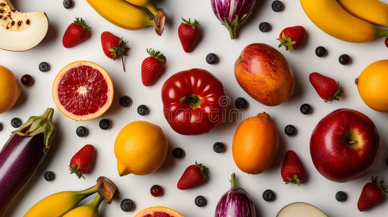 A White Surface Covered with a Pattern of Colorful Fruits and ...