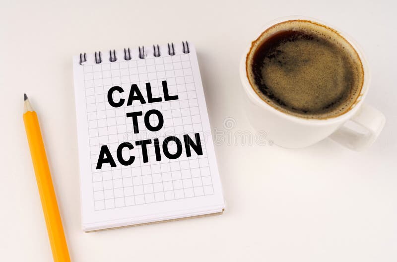 On a White Surface, a Cup of Coffee, a Pencil and a Notepad with the ...