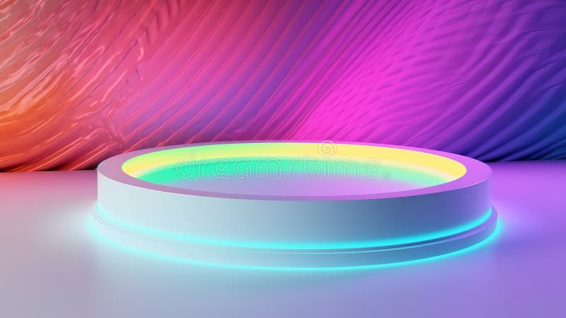 White Surface with Embossed Shape and Rainbow Illuminated Edge. Tech ...
