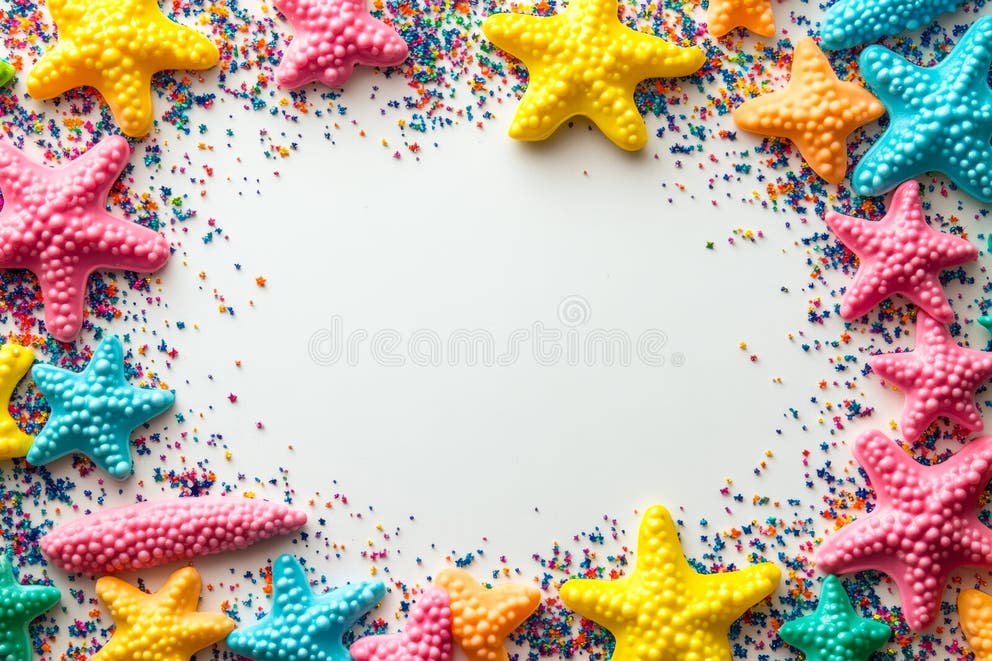 A White Surface Featuring Horizontal Star Borders and Confetti. Stock ...