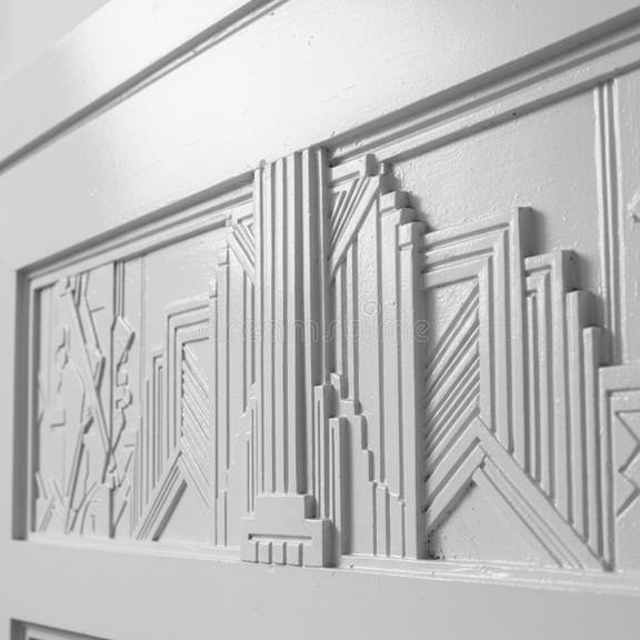 White Surface Featuring Intricate Art Deco Geometric Patterns in Raised Relief. the Stock ...