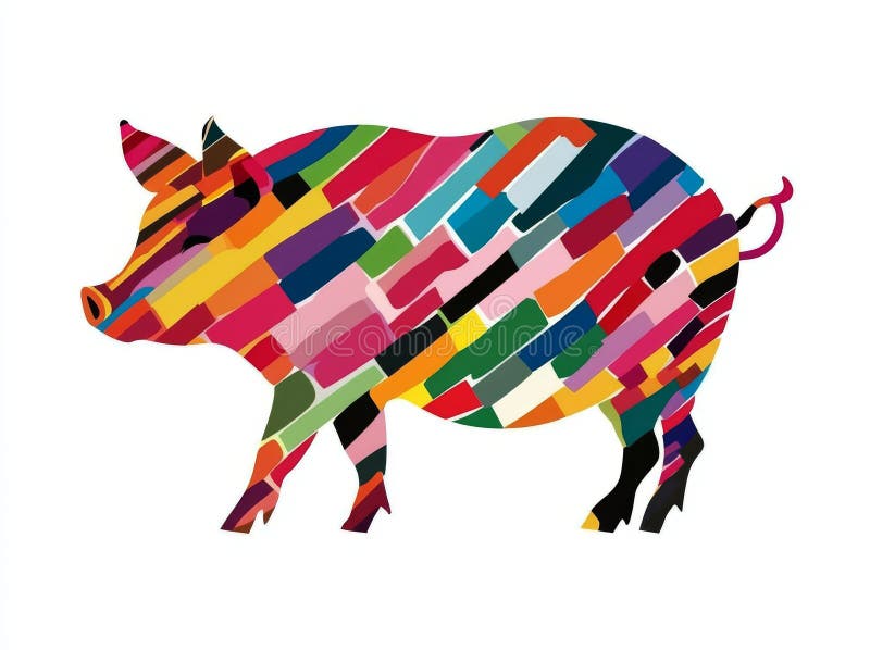 On a White Surface, an Image Shows a Pig with a Mane of Bright Colors ...