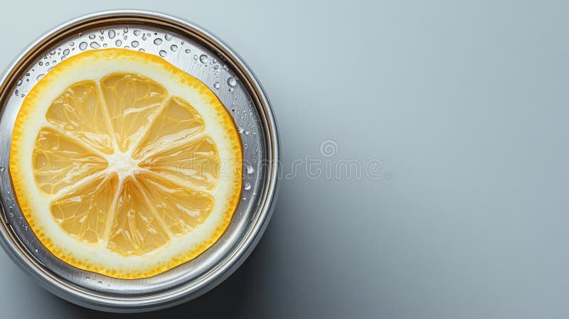 On a White Surface, a Lemon Slice Accompanies an Empty Aluminum Can ...