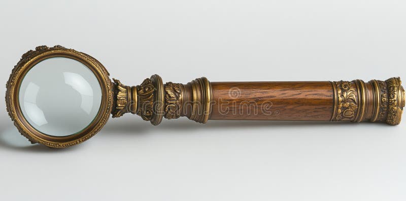On a White Surface, a Magnifying Glass with a Wooden Handle is Placed ...