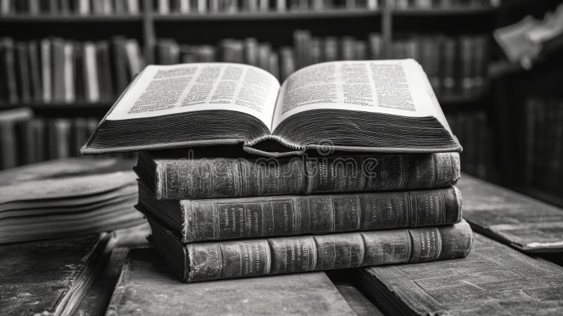 On a White Surface, an Open Book with a Curved Spine Sits, Its Pages ...