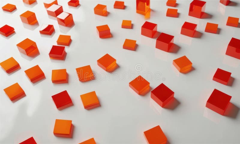 A White Surface is Shown with a Number of Orange and Red Cubes on it ...