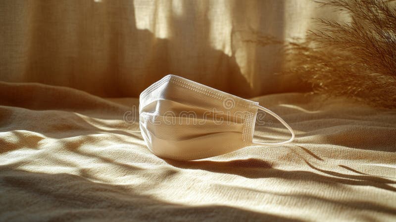 White Surgical Mask on Beige Fabric with Natural Lighting Stock Photo ...