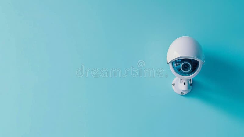 White Surveillance Camera on Light Blue Background Stock Image - Image ...
