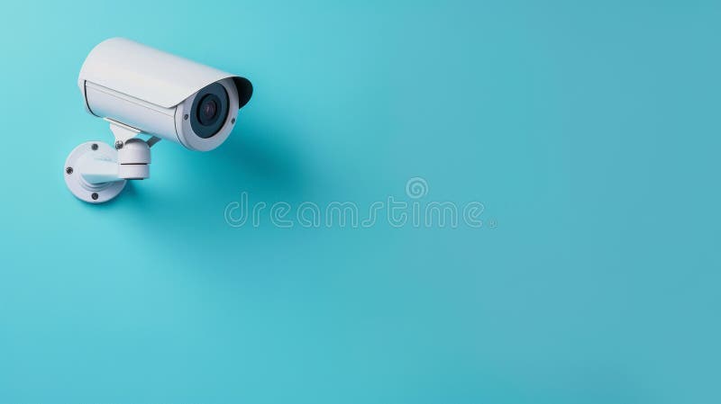 White Surveillance Camera on Light Blue Background Stock Image - Image ...