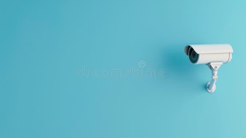 White Surveillance Camera on Light Blue Background Stock Image - Image ...